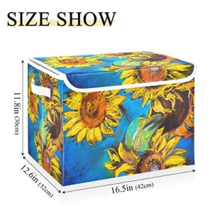 innewgogo Sunflowers Storage Bins with Lids for Organizing Foldable Storage Box With Lid with Handles Oxford Cloth Storage Cube Box for Home