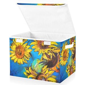 innewgogo Sunflowers Storage Bins with Lids for Organizing Foldable Storage Box With Lid with Handles Oxford Cloth Storage Cube Box for Home