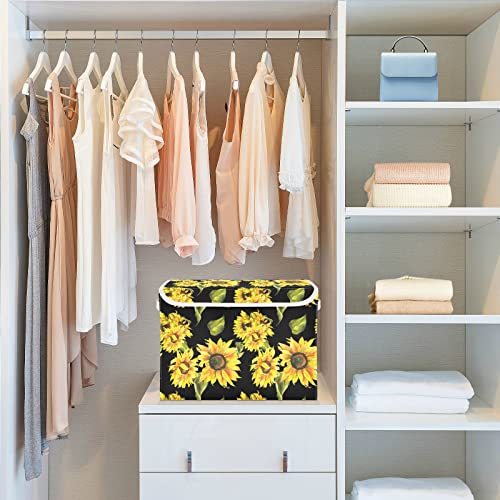 innewgogo Autumn Sunflower Storage Bins with Lids for Organizing Organizer Containers with Handles Oxford Cloth Storage Cube Box for Home