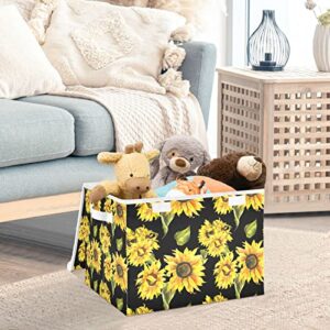 innewgogo Autumn Sunflower Storage Bins with Lids for Organizing Organizer Containers with Handles Oxford Cloth Storage Cube Box for Home