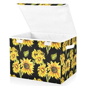 innewgogo Autumn Sunflower Storage Bins with Lids for Organizing Organizer Containers with Handles Oxford Cloth Storage Cube Box for Home