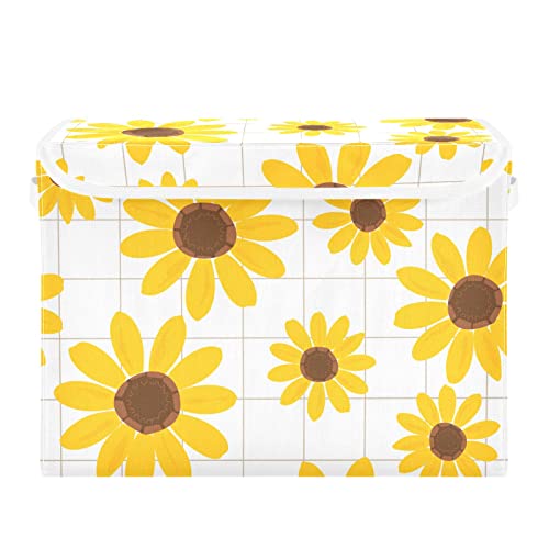 Sunflower Storage Bins with Lids for Organizing Lidded Home Storage Bins with Handles Oxford Cloth Storage Cube Box for Room