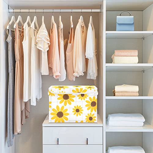 Sunflower Storage Bins with Lids for Organizing Lidded Home Storage Bins with Handles Oxford Cloth Storage Cube Box for Room