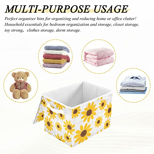 Sunflower Storage Bins with Lids for Organizing Lidded Home Storage Bins with Handles Oxford Cloth Storage Cube Box for Room