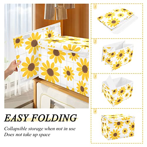 Sunflower Storage Bins with Lids for Organizing Lidded Home Storage Bins with Handles Oxford Cloth Storage Cube Box for Room