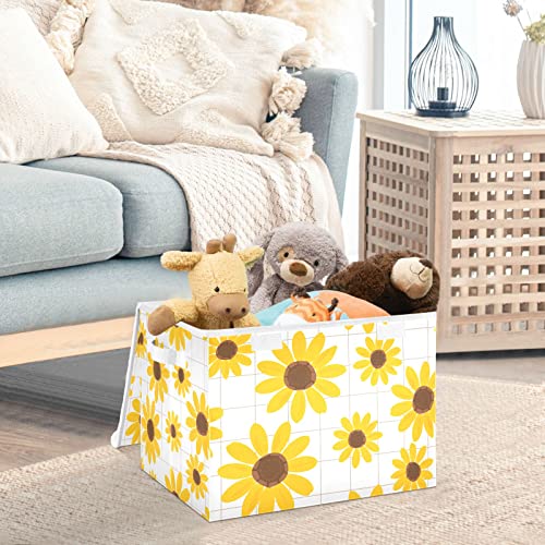 Sunflower Storage Bins with Lids for Organizing Lidded Home Storage Bins with Handles Oxford Cloth Storage Cube Box for Room