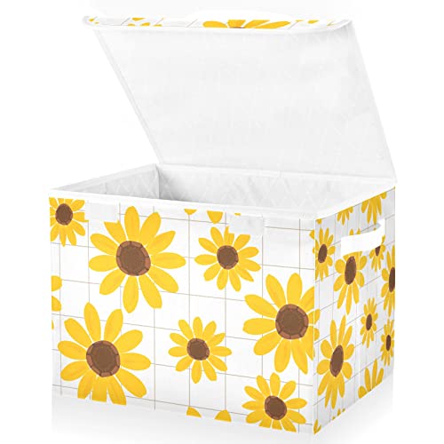 Sunflower Storage Bins with Lids for Organizing Lidded Home Storage Bins with Handles Oxford Cloth Storage Cube Box for Room