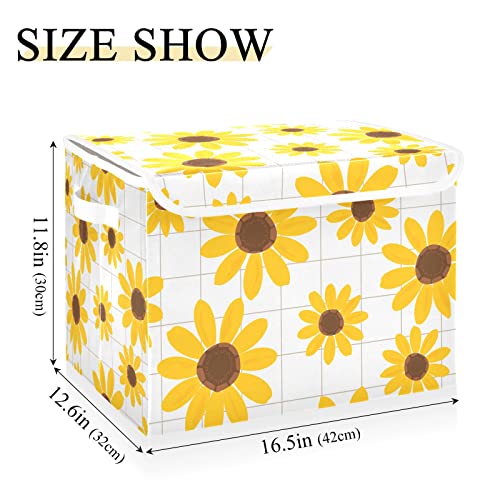 Sunflower Storage Bins with Lids for Organizing Lidded Home Storage Bins with Handles Oxford Cloth Storage Cube Box for Room