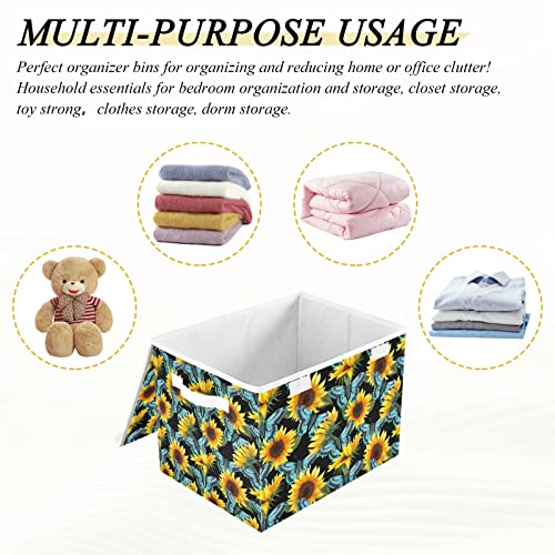 innewgogo Sunflower Butterflies Storage Bins with Lids for Organizing Dust-proof Storage Bins with Handles Oxford Cloth Storage Cube Box for Study Room