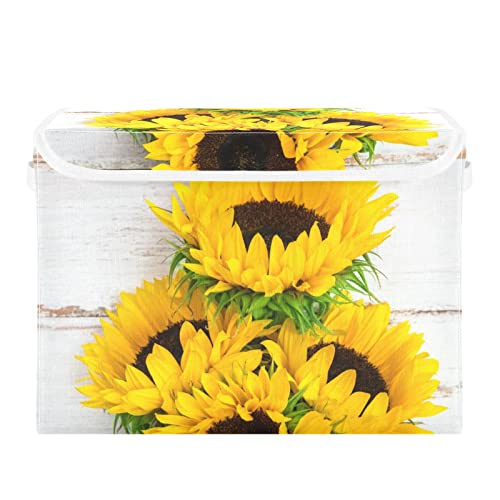 innewgogo Sunflowers Storage Bins with Lids for Organizing Foldable Storage Box With Lid with Handles Oxford Cloth Storage Cube Box for Books