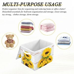 innewgogo Sunflowers Storage Bins with Lids for Organizing Foldable Storage Box With Lid with Handles Oxford Cloth Storage Cube Box for Books