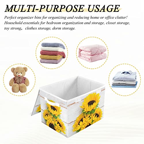 innewgogo Sunflowers Storage Bins with Lids for Organizing Foldable Storage Box With Lid with Handles Oxford Cloth Storage Cube Box for Books