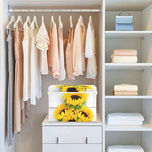 innewgogo Sunflowers Storage Bins with Lids for Organizing Foldable Storage Box With Lid with Handles Oxford Cloth Storage Cube Box for Books