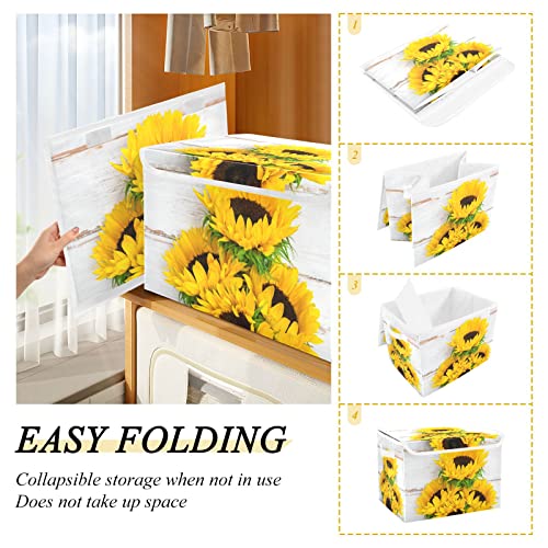 innewgogo Sunflowers Storage Bins with Lids for Organizing Foldable Storage Box With Lid with Handles Oxford Cloth Storage Cube Box for Books