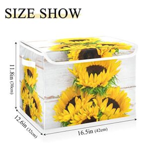 innewgogo Sunflowers Storage Bins with Lids for Organizing Foldable Storage Box With Lid with Handles Oxford Cloth Storage Cube Box for Books