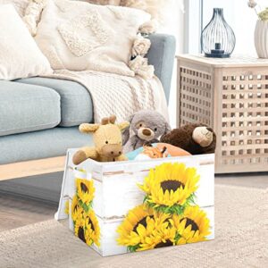 innewgogo Sunflowers Storage Bins with Lids for Organizing Foldable Storage Box With Lid with Handles Oxford Cloth Storage Cube Box for Books