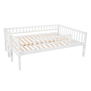 OYN Wooden Full-Over-Full-Over-Full Triple Bed Frame with 2 Built-in Ladder and Slide ,Triple Bed with Full Length Guardrails for Children, Teens ,Boys & Girls, White