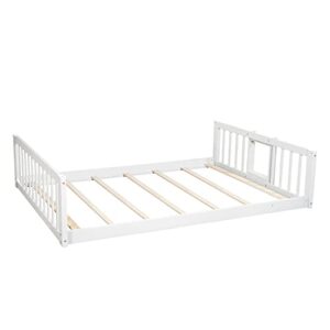 OYN Wooden Full-Over-Full-Over-Full Triple Bed Frame with 2 Built-in Ladder and Slide ,Triple Bed with Full Length Guardrails for Children, Teens ,Boys & Girls, White