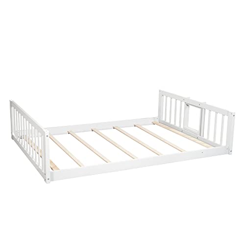 OYN Wooden Full-Over-Full-Over-Full Triple Bed Frame with 2 Built-in Ladder and Slide ,Triple Bed with Full Length Guardrails for Children, Teens ,Boys & Girls, White