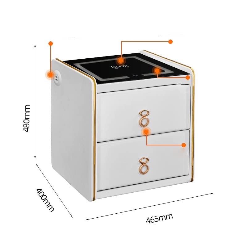 N/A Armoire Chevet Intelligente avec Chargeur Sans fil LED, Meuble Rangement Multifonctionnel avec Table Bois