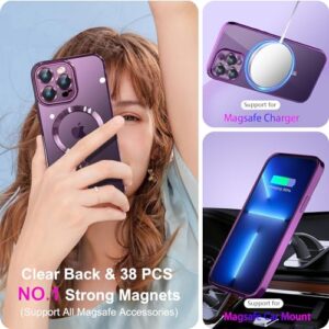 DINGKUAKE for iPhone 14 Pro Max Case Magsafe, Magnetic Clear Phone Case with Screen Protector and Camera Cover, Transparent Electroplated Case for Women/Girl/Men (Dark Purple)