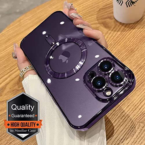 DINGKUAKE for iPhone 14 Pro Max Case Magsafe, Magnetic Clear Phone Case with Screen Protector and Camera Cover, Transparent Electroplated Case for Women/Girl/Men (Dark Purple)