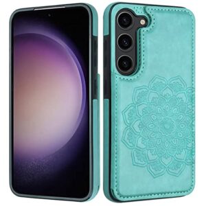 MMHUO for Samsung S23 Plus Case with Card Holder,Flower Magnetic Back Flip Case for Samsung Galaxy S23 Plus Wallet Case for Women,Protective Case Phone Case for Samsung Galaxy S23 Plus 5G,Mint