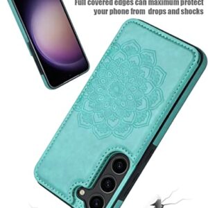 MMHUO for Samsung S23 Plus Case with Card Holder,Flower Magnetic Back Flip Case for Samsung Galaxy S23 Plus Wallet Case for Women,Protective Case Phone Case for Samsung Galaxy S23 Plus 5G,Mint