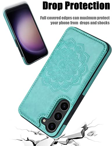 MMHUO for Samsung S23 Plus Case with Card Holder,Flower Magnetic Back Flip Case for Samsung Galaxy S23 Plus Wallet Case for Women,Protective Case Phone Case for Samsung Galaxy S23 Plus 5G,Mint