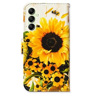 Bcov Galaxy A14 5G Case, Sunflower Bee Flip Phone Case Wallet Cover with Card Slot Holder Kickstand for Samsung Galaxy A14 5G