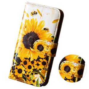 Bcov Galaxy A14 5G Case, Sunflower Bee Flip Phone Case Wallet Cover with Card Slot Holder Kickstand for Samsung Galaxy A14 5G