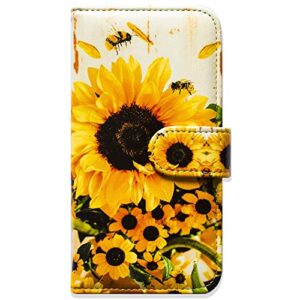 Bcov Galaxy A14 5G Case, Sunflower Bee Flip Phone Case Wallet Cover with Card Slot Holder Kickstand for Samsung Galaxy A14 5G