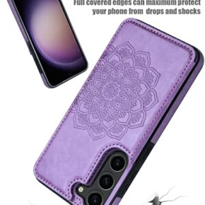 MMHUO for Samsung S23 Plus Case with Card Holder,Flower Magnetic Back Flip Case for Samsung Galaxy S23 Plus Wallet Case for Women,Protective Case Phone Case for Samsung Galaxy S23 Plus 5G,Purple