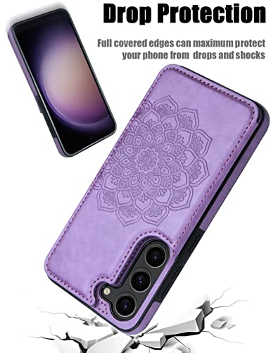 MMHUO for Samsung S23 Plus Case with Card Holder,Flower Magnetic Back Flip Case for Samsung Galaxy S23 Plus Wallet Case for Women,Protective Case Phone Case for Samsung Galaxy S23 Plus 5G,Purple