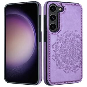 MMHUO for Samsung S23 Plus Case with Card Holder,Flower Magnetic Back Flip Case for Samsung Galaxy S23 Plus Wallet Case for Women,Protective Case Phone Case for Samsung Galaxy S23 Plus 5G,Purple