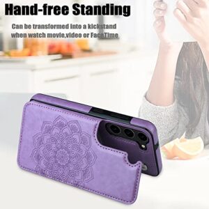 MMHUO for Samsung S23 Plus Case with Card Holder,Flower Magnetic Back Flip Case for Samsung Galaxy S23 Plus Wallet Case for Women,Protective Case Phone Case for Samsung Galaxy S23 Plus 5G,Purple