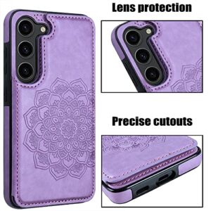 MMHUO for Samsung S23 Plus Case with Card Holder,Flower Magnetic Back Flip Case for Samsung Galaxy S23 Plus Wallet Case for Women,Protective Case Phone Case for Samsung Galaxy S23 Plus 5G,Purple