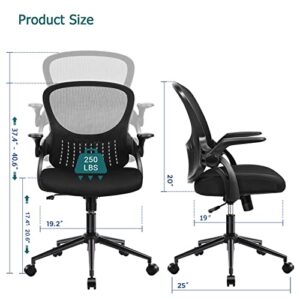 Home Office Desk Chair, Ergonomic Mesh Computer Chair, Task Swivel Rolling Chair with Lumbar Support and Flip-up Arms for Office, Study, Bedroom