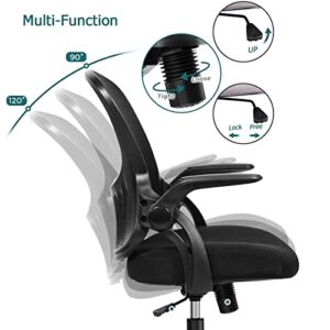 Home Office Desk Chair, Ergonomic Mesh Computer Chair, Task Swivel Rolling Chair with Lumbar Support and Flip-up Arms for Office, Study, Bedroom