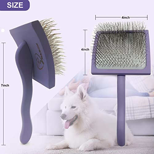 Slicker Brush for Dogs & Pet Comb Value Kit,Large Dog Slicker Brush for Goldendoodles Poodles Doodle with Ergonomic Solid Wooden Handle Best Extra Long Pin Dog Grooming Brush Haired Dogs