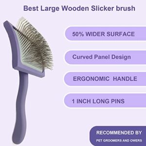 Slicker Brush for Dogs & Pet Comb Value Kit,Large Dog Slicker Brush for Goldendoodles Poodles Doodle with Ergonomic Solid Wooden Handle Best Extra Long Pin Dog Grooming Brush Haired Dogs