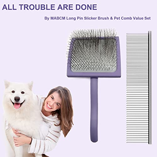 Slicker Brush for Dogs & Pet Comb Value Kit,Large Dog Slicker Brush for Goldendoodles Poodles Doodle with Ergonomic Solid Wooden Handle Best Extra Long Pin Dog Grooming Brush Haired Dogs