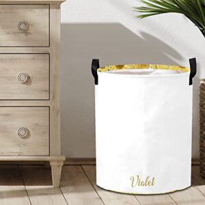 Floral Crown Princess Sunflower Personalized Laundry Basket Hamper,Collapsible Storage Baskets with Handles for Kids Room,Clothes, Nursery Decor