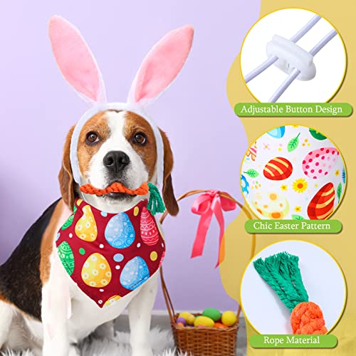 18 Pieces Easter Dog Costumes Including Easter Bunny Ears Headband Easter Dog Bandanas Dog Rope Toys Carrots Puppy Teething Chew Toys for Small Medium Large Dog Easter Party Costume Accessory