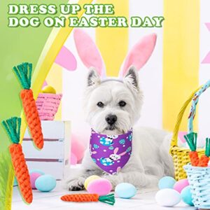 18 Pieces Easter Dog Costumes Including Easter Bunny Ears Headband Easter Dog Bandanas Dog Rope Toys Carrots Puppy Teething Chew Toys for Small Medium Large Dog Easter Party Costume Accessory