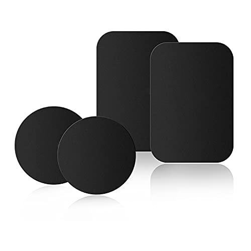 Pau1Hami1ton Adhesive Thin Metal Plates(Compatible with Magnetic Mounts),4 Piece Metal Plates for Phone Case,Metal Plate for Car,Metal Plates for Phone(2 Rectangle and 2 Round) S-07N (Black)