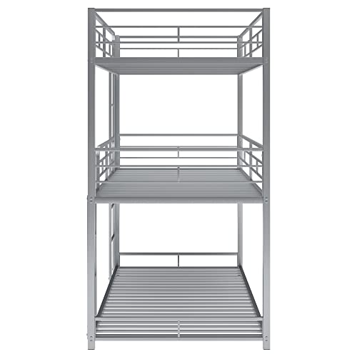 ODC Twin Size Triple Bunk Bed for 3, Twin-Over-Twin-Over-Twin Metal Bunk Bed Frame with Built-in Ladder and Guardrails for Kids, Teens, Boys