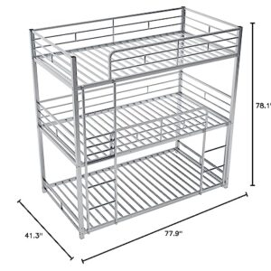 ODC Twin Size Triple Bunk Bed for 3, Twin-Over-Twin-Over-Twin Metal Bunk Bed Frame with Built-in Ladder and Guardrails for Kids, Teens, Boys