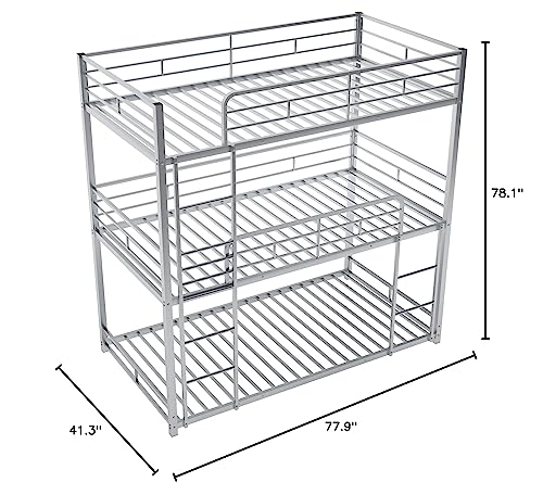 ODC Twin Size Triple Bunk Bed for 3, Twin-Over-Twin-Over-Twin Metal Bunk Bed Frame with Built-in Ladder and Guardrails for Kids, Teens, Boys