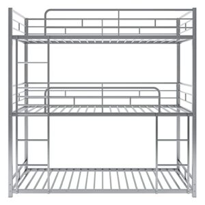 ODC Twin Size Triple Bunk Bed for 3, Twin-Over-Twin-Over-Twin Metal Bunk Bed Frame with Built-in Ladder and Guardrails for Kids, Teens, Boys